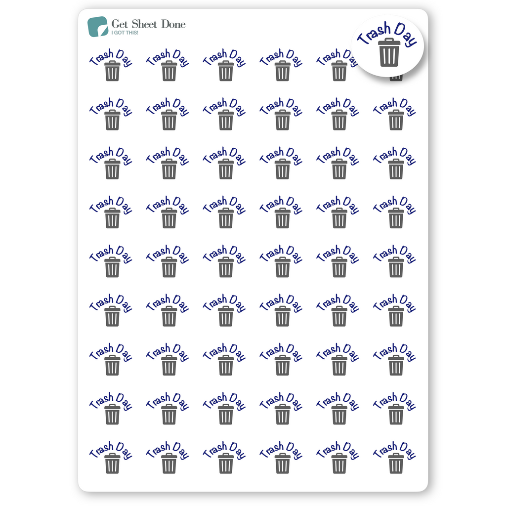 Trash Day Stickers - Chore Reminder Stickers - ToDo Planner Stickers ...